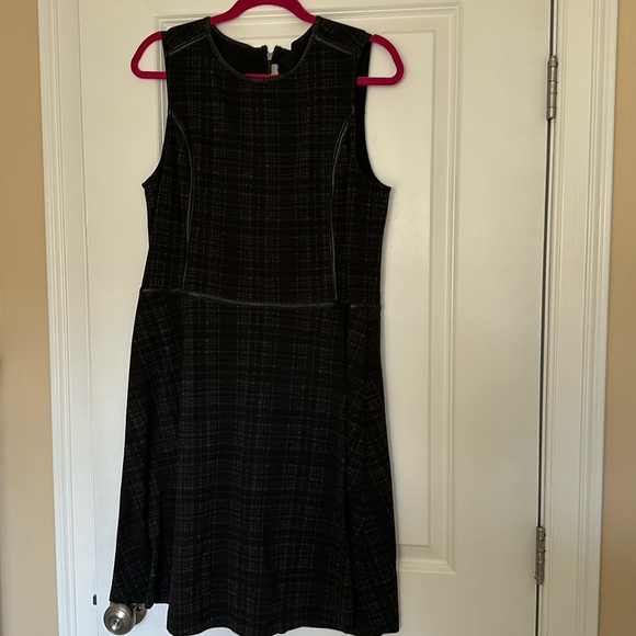 LOFT | Dresses | Black And Grey Checker Dress With Black Leather Trim ...